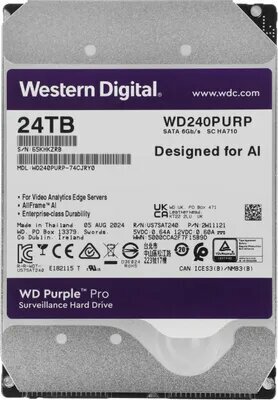 Жесткий диск WD SATA-III 24TB WD240PURP Surveillance Purple Pro (7200rpm) 512Mb 3.5