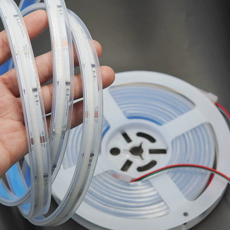 Светодиодная лента COB, полноцветная RGB, с эффектом бегущей воды, гибкая, программируемая, водонепроницаемая, 12-24В,