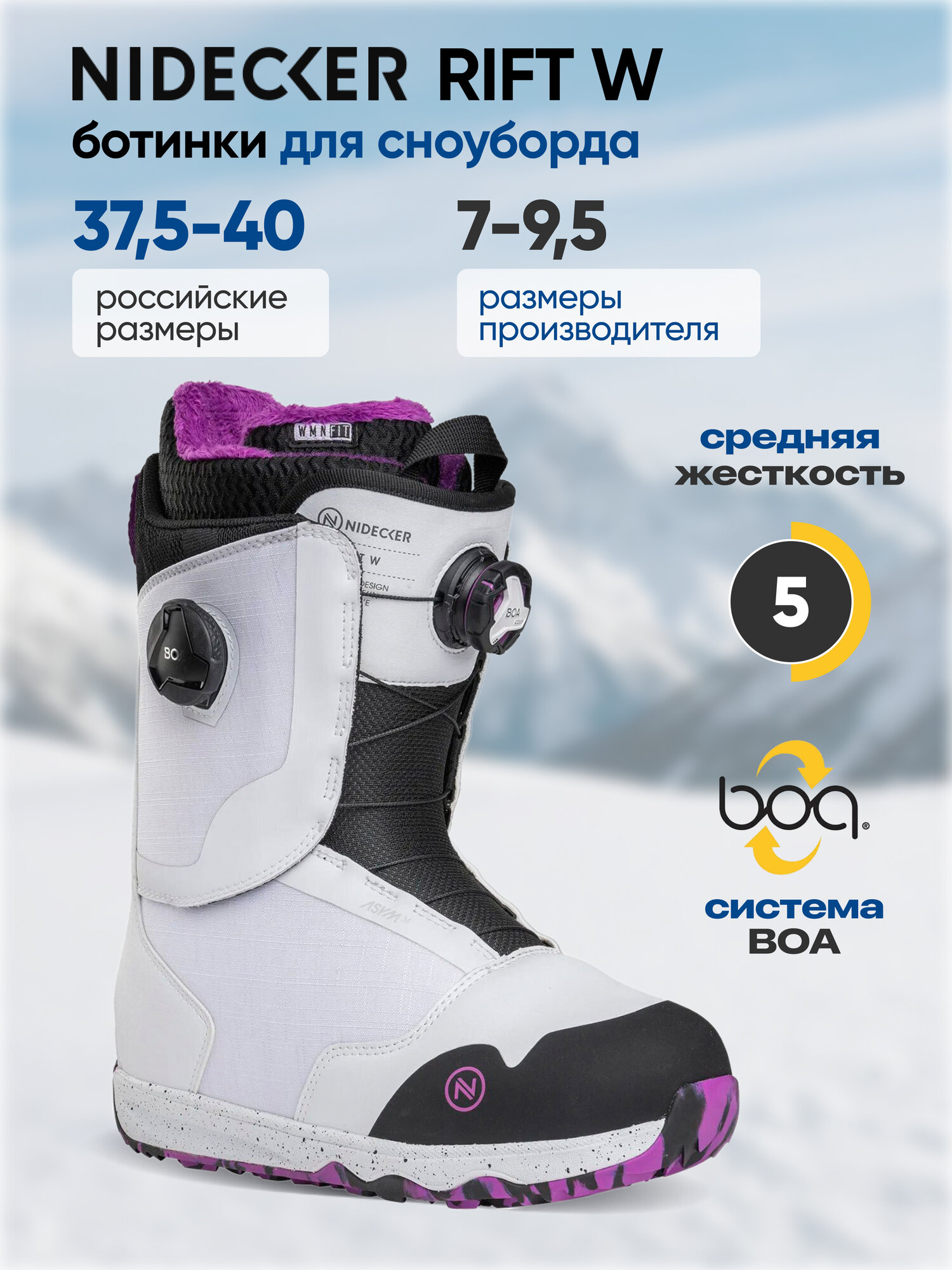 Ботинки сноубордические NIDECKER RIFT W (24/25) White, 8,5 US