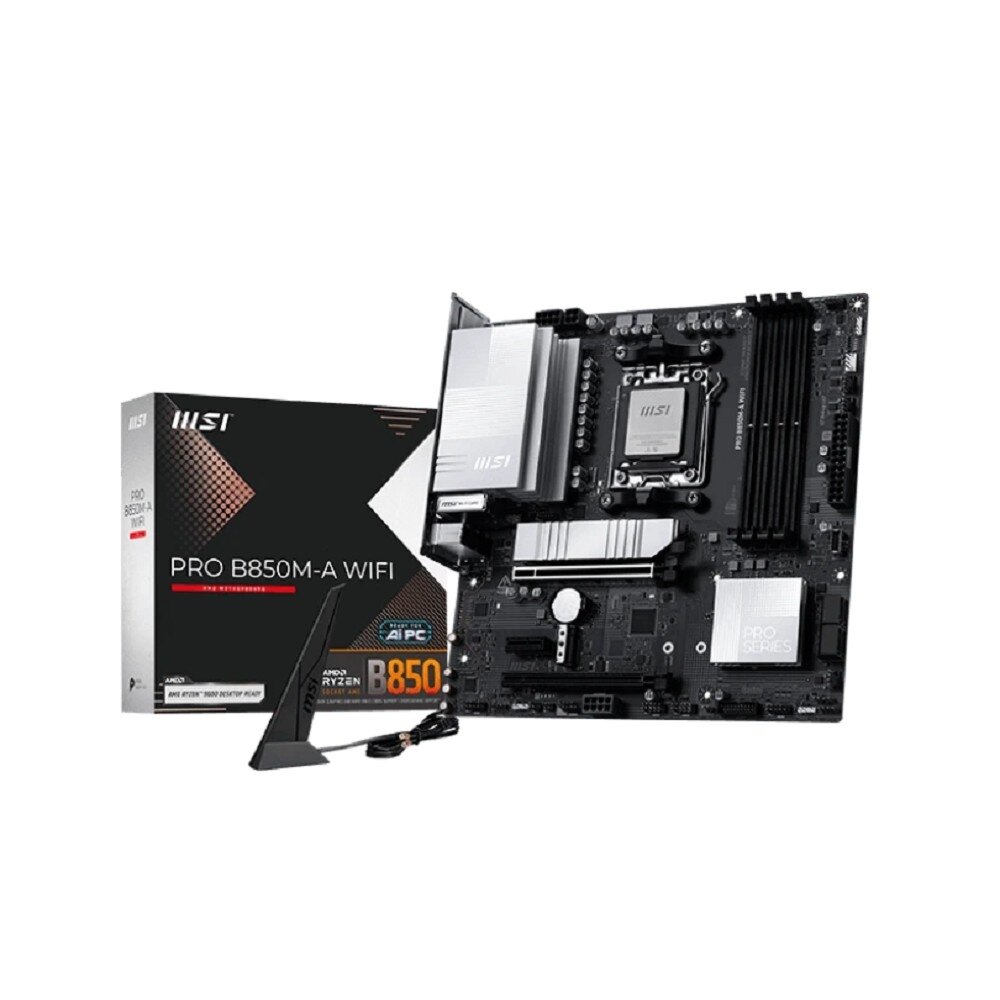 Материнская плата MSI PRO B850M-A WIFI SocketAM5 AMD B850 4xDDR5 mATX AC`97 8ch(7.1) 5Gigabit RAID+HDMI+DP