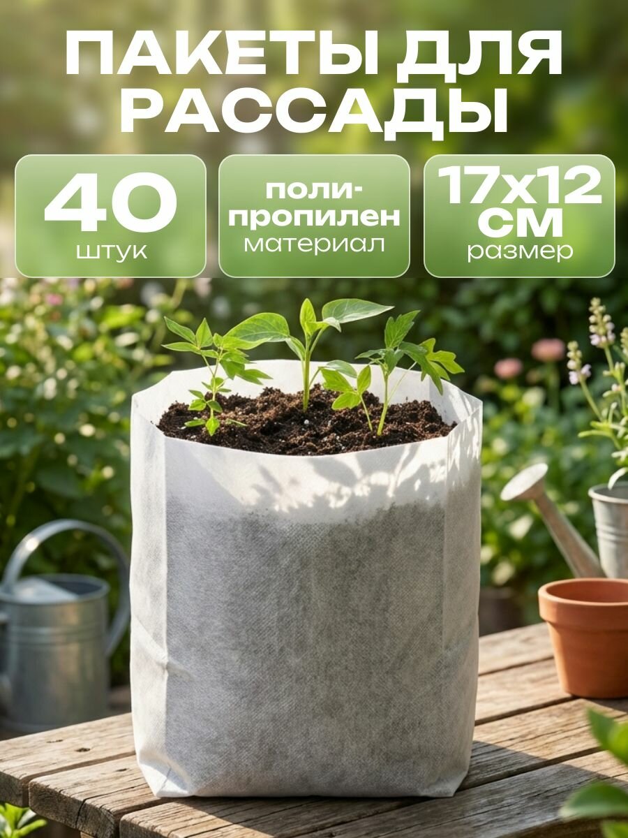 Пакеты для рассады, биоразлагаемые, 17x12 см, 40 штук: для выращивания и удобства пересадки растений из горшка в открытый грунт или теплицу