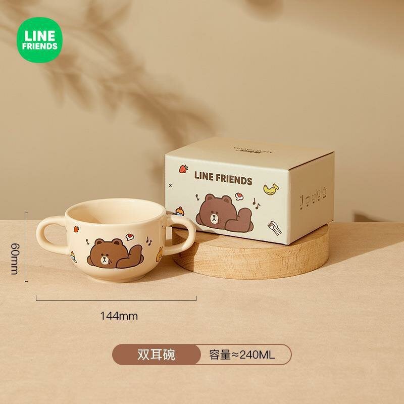 Детская посуда LINE FRIENDS, набор для детского сада: миска для еды, тарелка, керамическая чашка, миска для лапши, обеденная тарелка, набор рисовых мисок