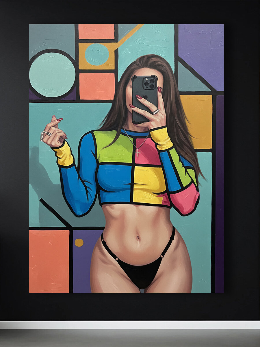 Картина на стену - "Стильные девушки в купальниках, бикини, яркий дизайнерский арт на стену в спальню для мужчины" , 50х70 см.