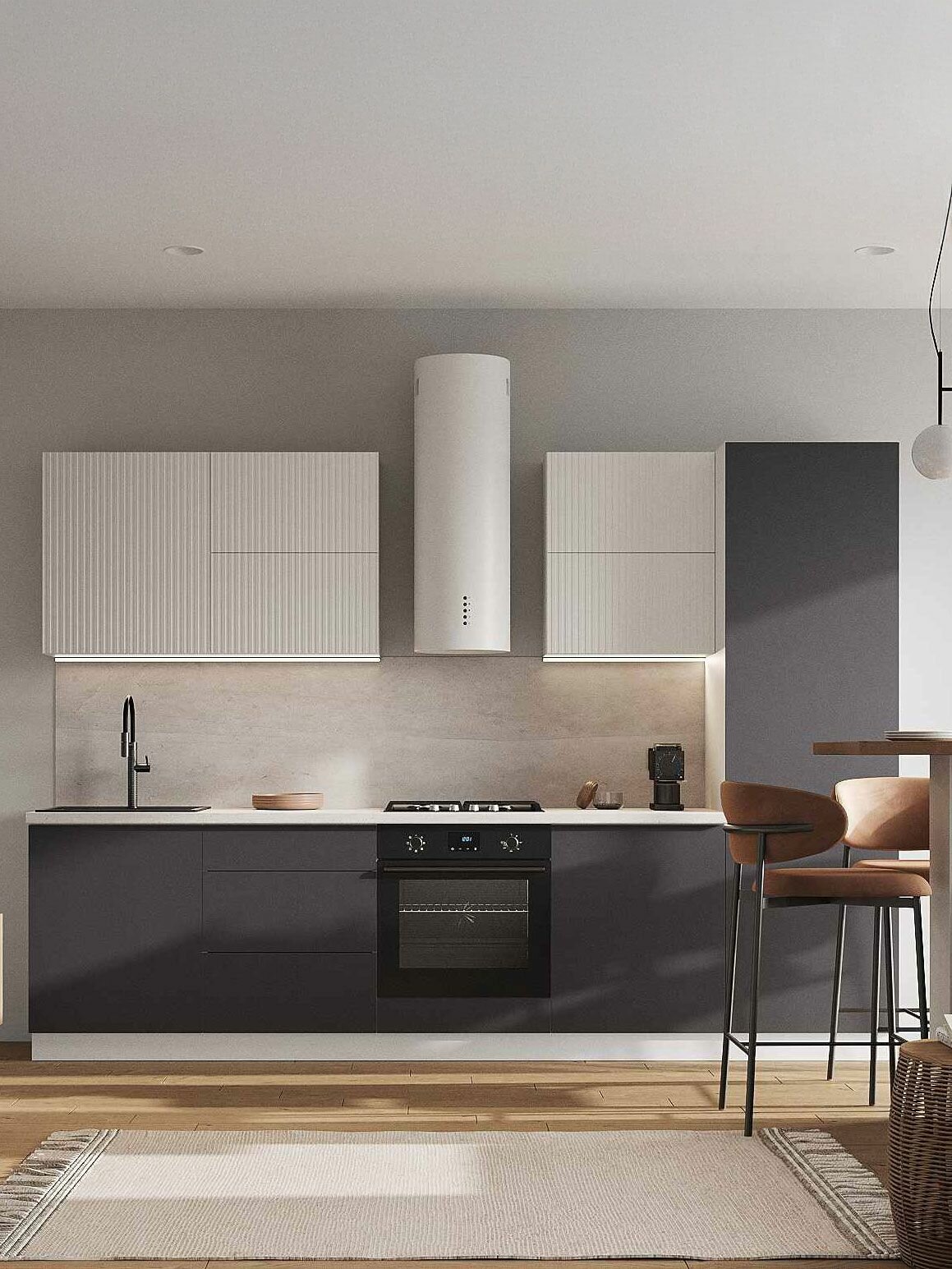 Кухонный гарнитур Комби 3.0 м, мебель для дома и кухни, Белый / Бланж / Графит