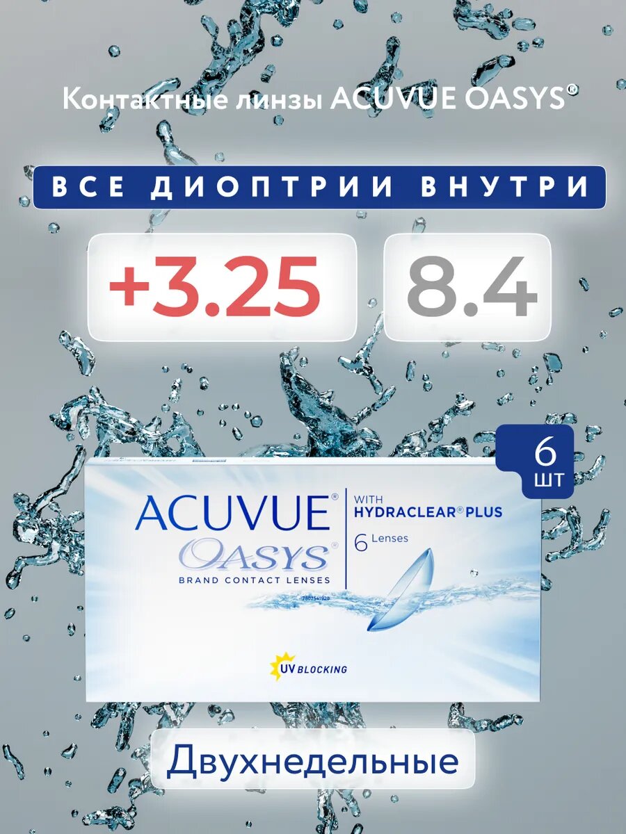 Контактные линзы Acuvue Oasys, 6 линз, +3,25, R:8,4, режим ношения: дневной