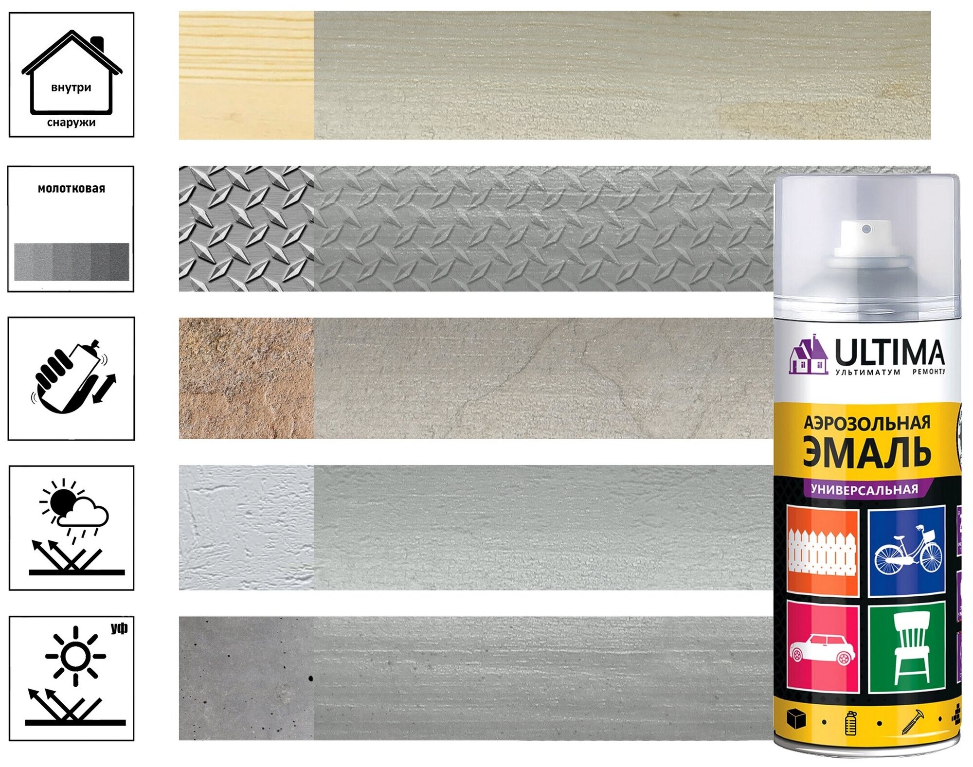 Краска Ultima аэрозольная, с металлическим эффектом 520 мл, хром