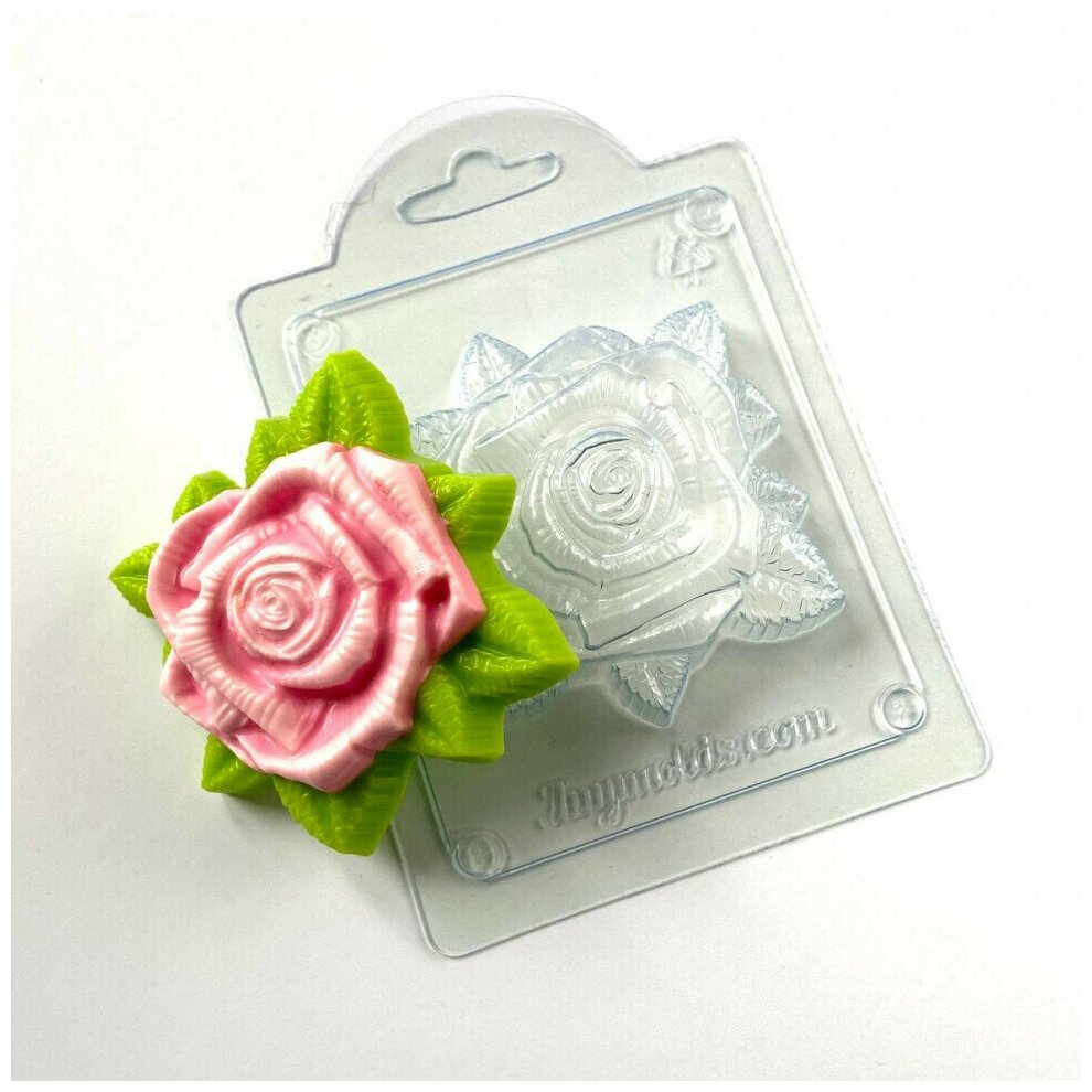 "Роза с листьями" молд из толстого пластика для мыла и шоколада