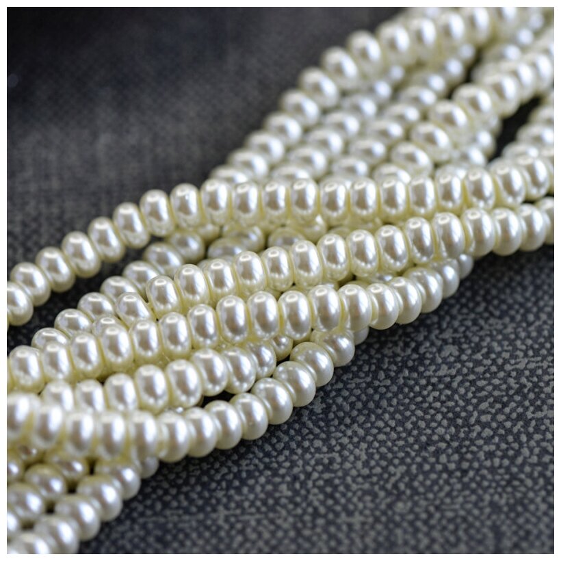 Бусины стеклянный жемчуг 120 шт, фигурные, цвет белый, 6х4 мм