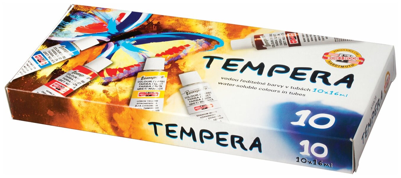 Koh-i-Noor Краски темперные Бабочка, Набор 10 цветов по 16 мл, в алюминиевых тубах, без кисти, 01625