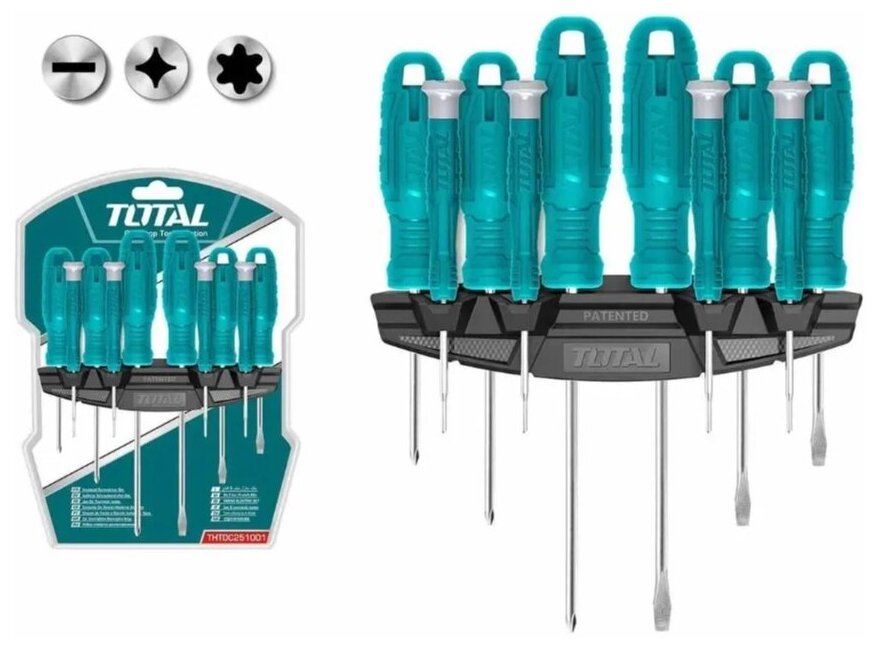 Набор отверток 10 шт. (SL3, SL5, SL6, PH0, PH1, PH2, T6, T8 ) TOTAL