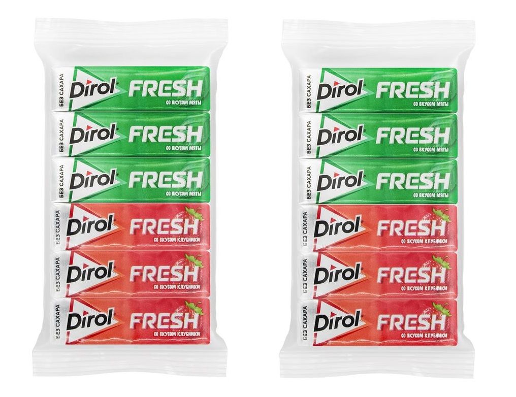 DIROL Жевательная резинка Fresh ассорти со вкусом мяты и клубники 13,6 гр, 6 штук - 2 упаковки