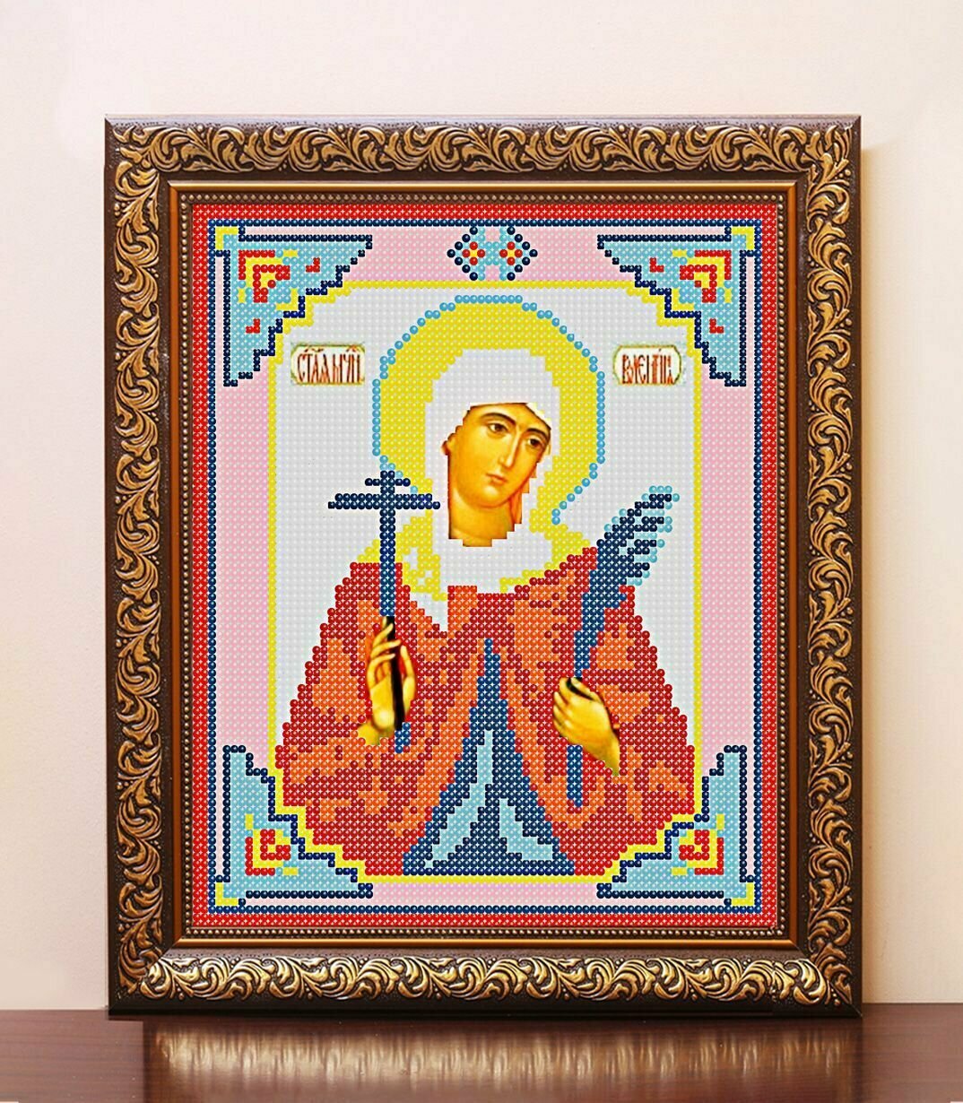 " Святая . Вел. Муч. Валентина.". Уникальный дизайнерский набор для вышивания бисером Багетная рамка, со стеклом. Набор для полного оформления, с багетной рамкой и стеклом!