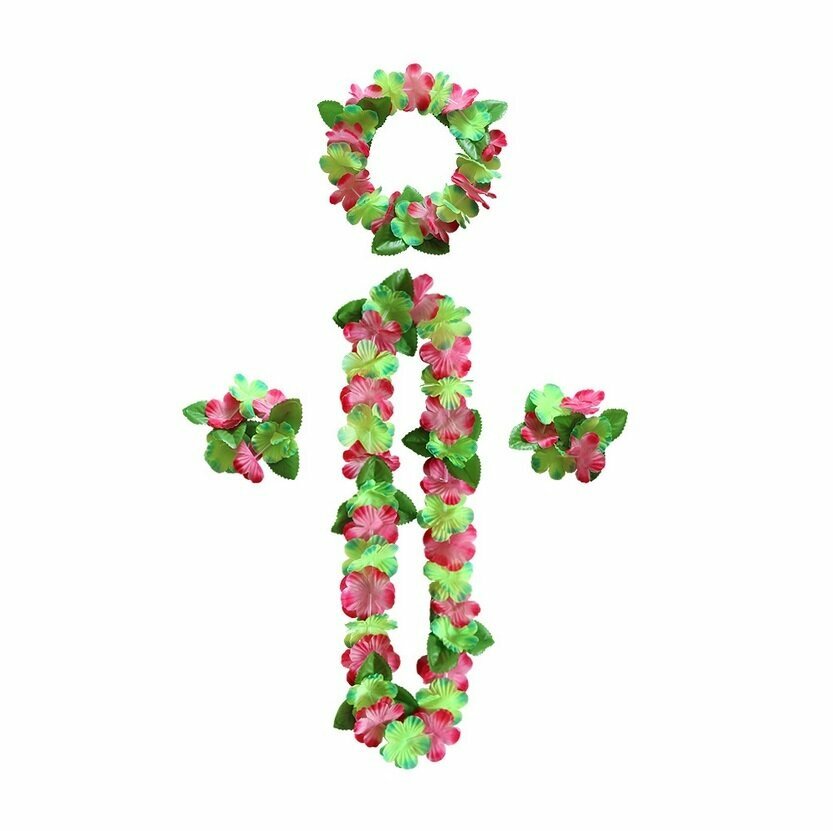 Гавайский набор Хула - 7 (лея, венок, 2 браслета), гавайская вечеринка