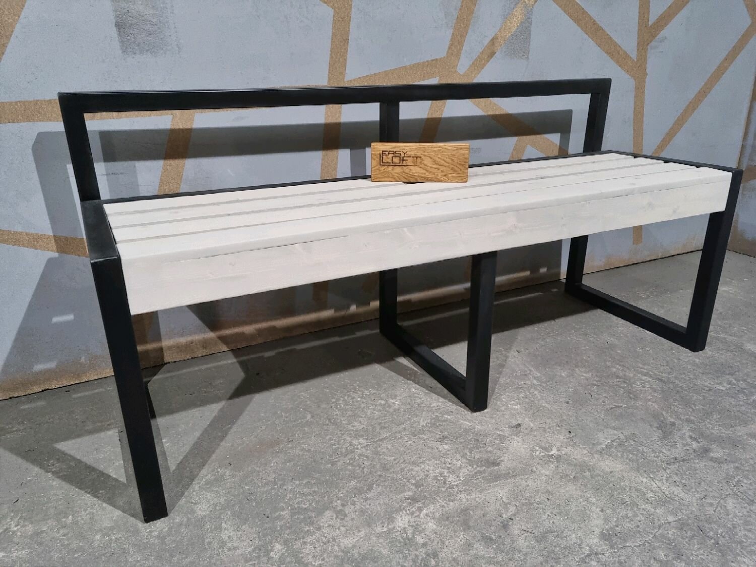 Скамейка EasyLOFT в стиле лофт, 150х50х75см, массив дерева и металл