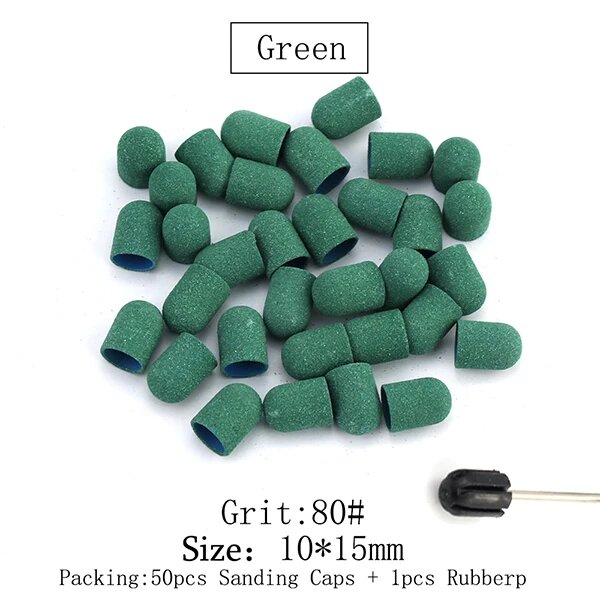 50 шлифовальных колпачков для ногтей Green-80Grit