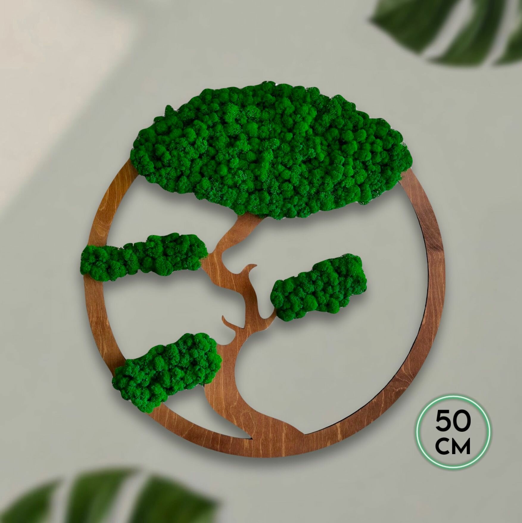 Панно декоративное интерьерное со мхом 50 см деревянное с стабилизированным мхом настенное