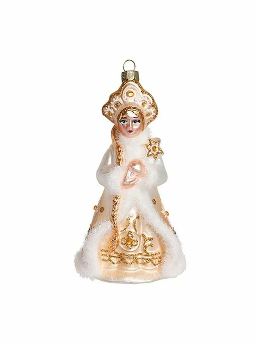 Игрушка на елку Снегурочка в золотой шубке 15.5см
