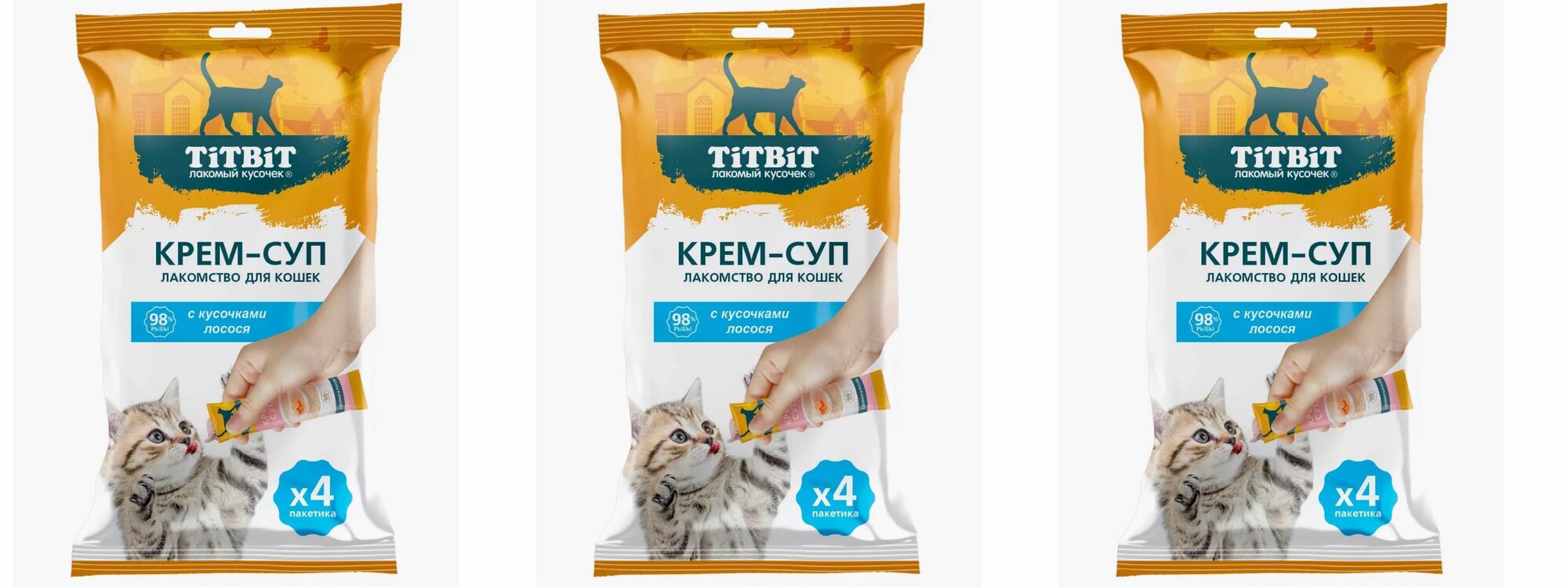 Titbit Лакомство крем-суп с кусочками Лосося, 40 г, 3 шт