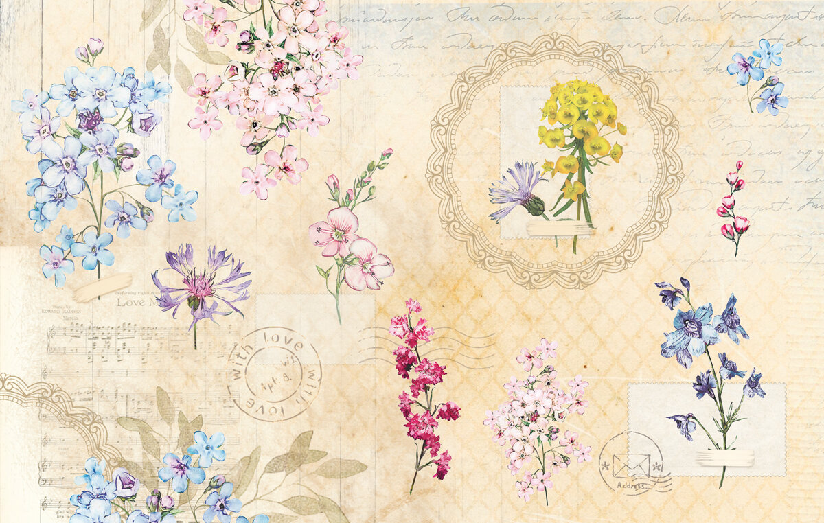 Love2art бумага рисовая KPR/R-VT95 32×22 см 0111 Цветочная коллекция для декупажа и рукоделия