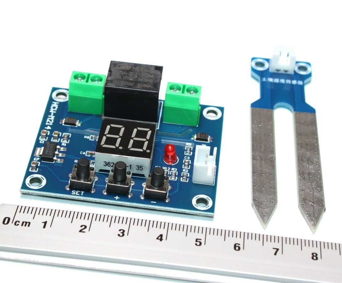 XH-M214, Программируемый контроллер влажности почвы, Размер: 52 х 43 х 16 мм, (Uпит=12VDC RHдиап=20-99%, Imax=10A)