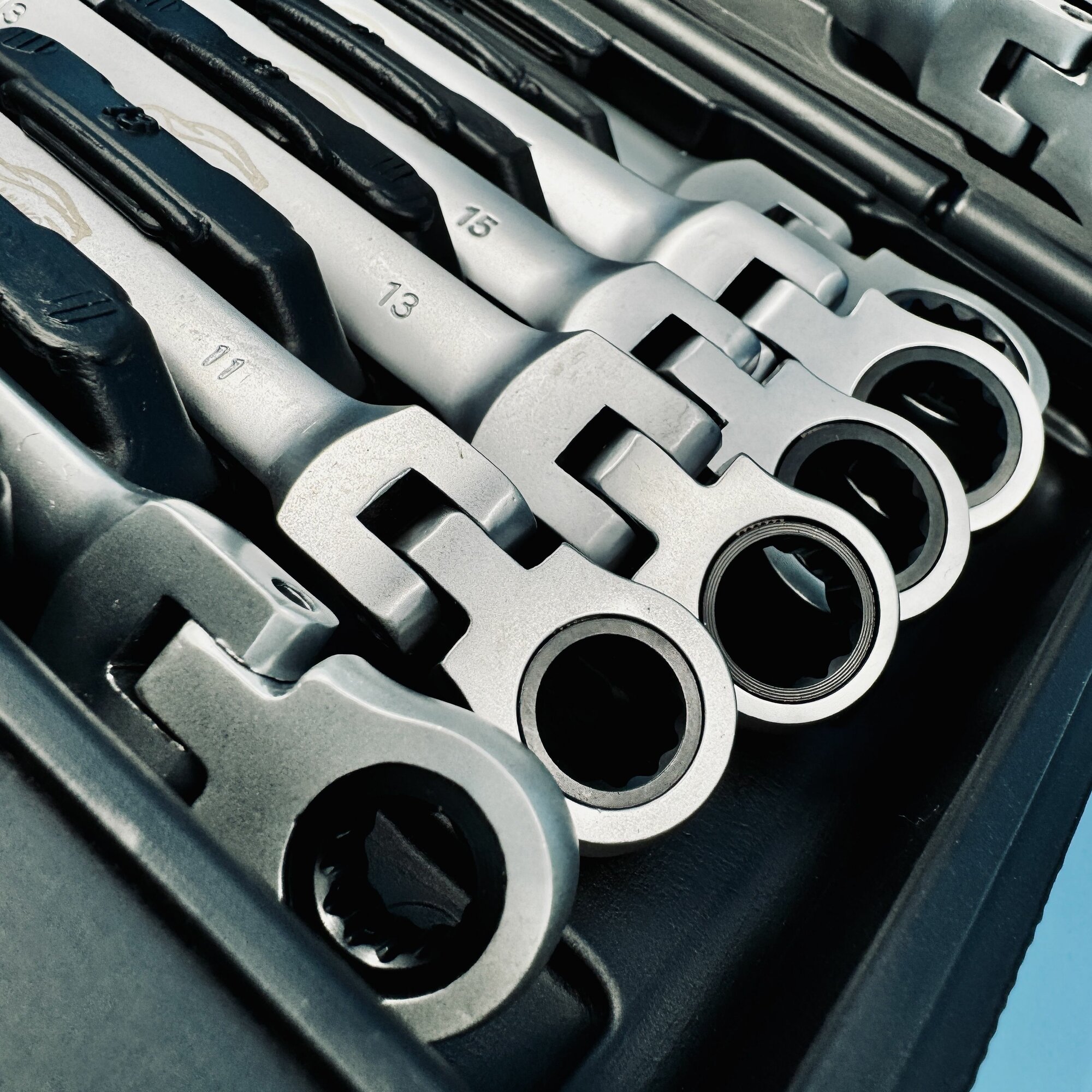 Набор гаечных ключей, с трещоткой, 8-19 мм, 12 шт, в пластиковом кейсе