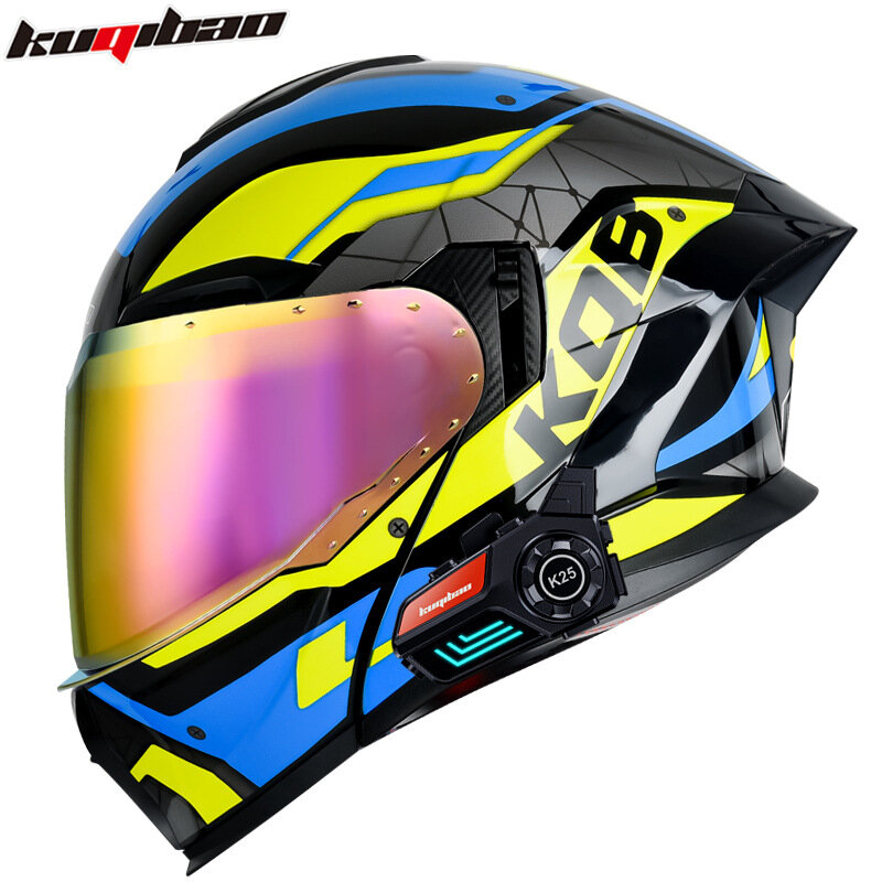 Шлем мотоциклетный Chibao K25, с Bluetooth, 2XL, ярко-черный/желтый/синий