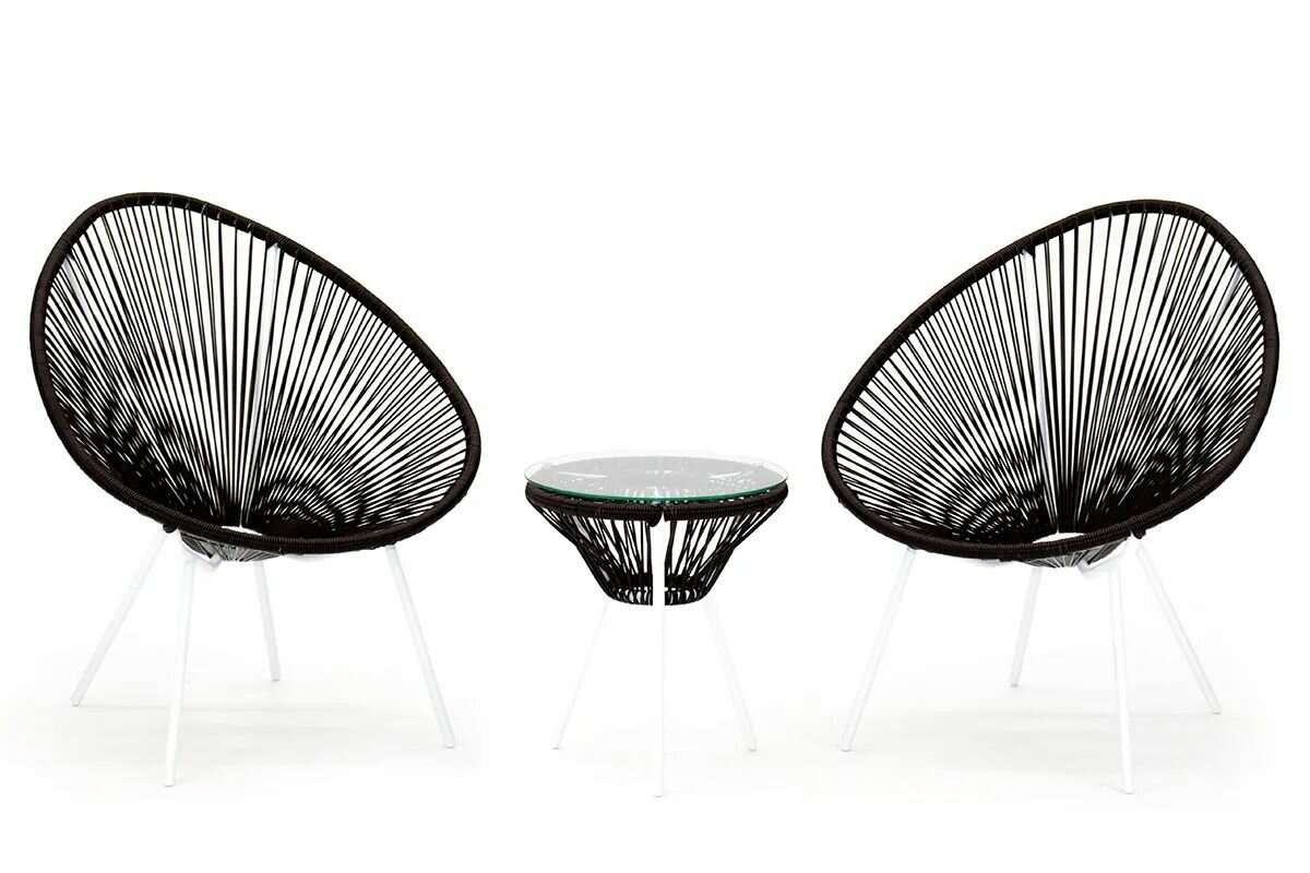 Комплект плетеной мебели KORNERA "Акапулько" на 2 персоны, каркас белый, искусственный ротанг коричневый