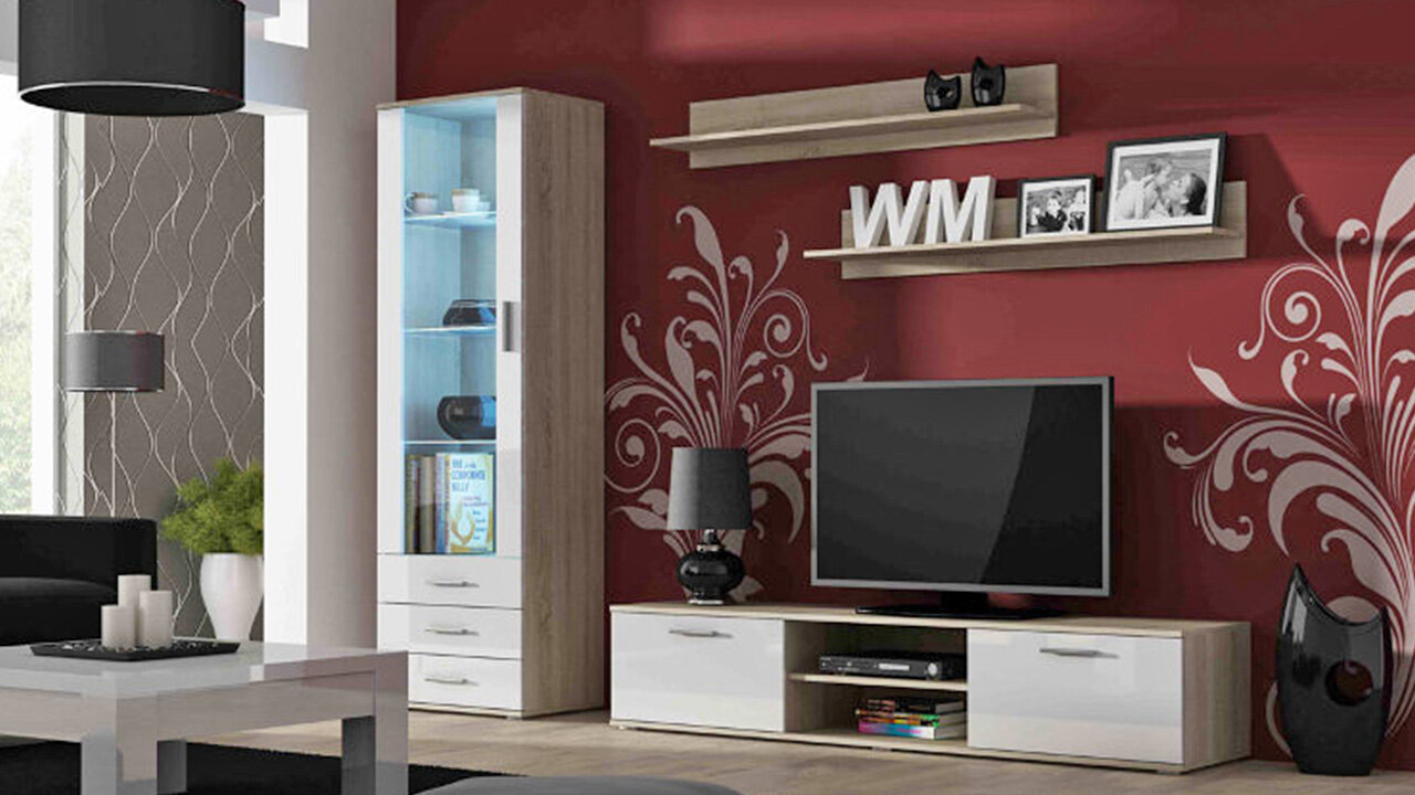 Гостиная Сохо МДФ Белый DM635-6 / Дуб Сонома 3025 NEW 240x41x192 см, белый, дуб сонома GOODFORM