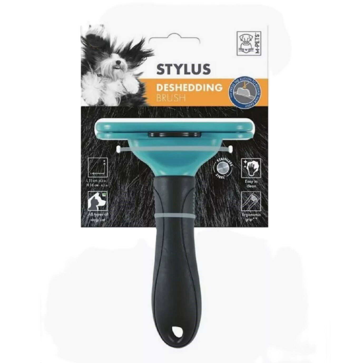 M-PETS Щетка-дешеддер для вычесывания кошек и собак, L 11x16 см