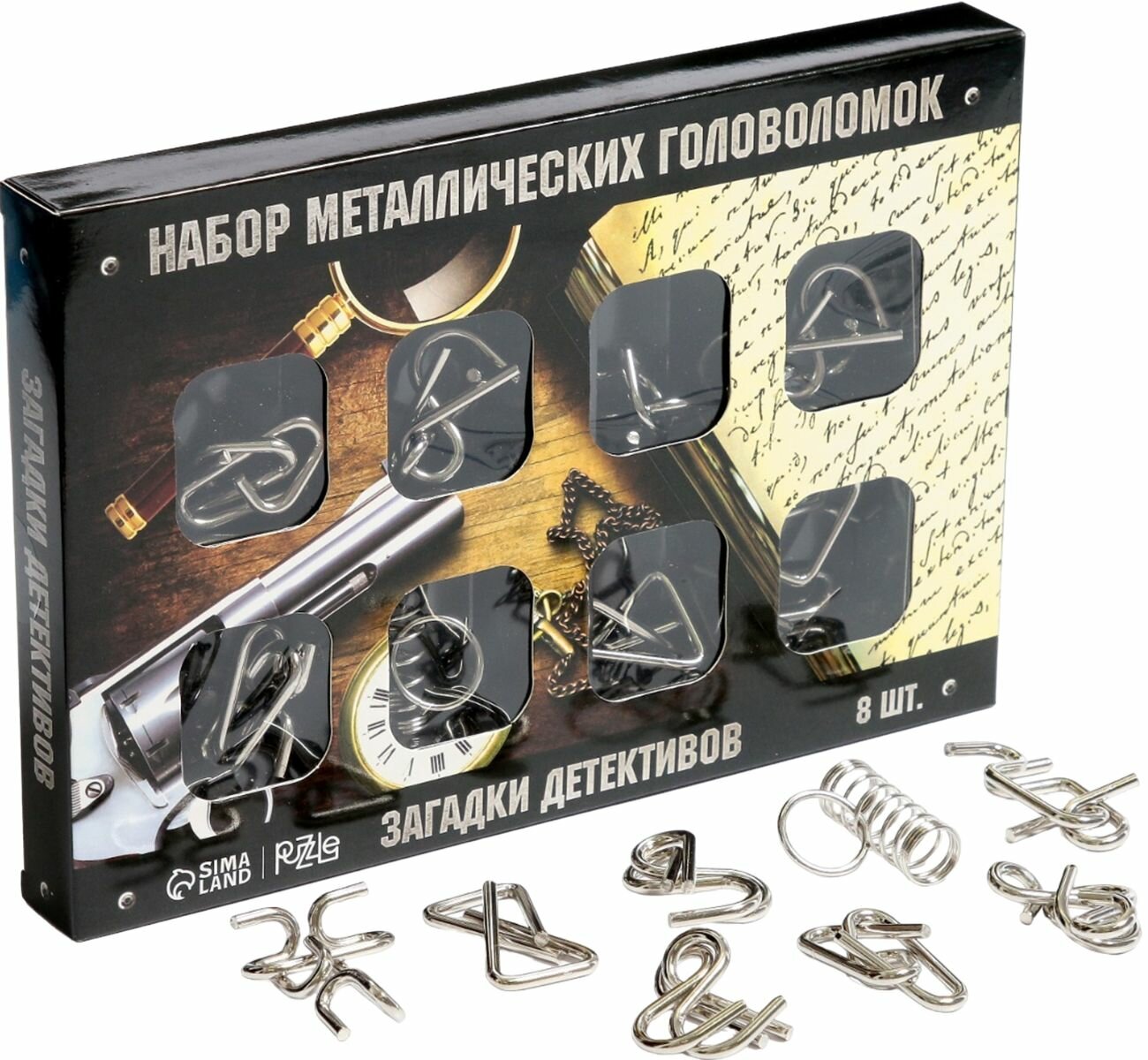 Развивающая игра "Загадки детективов" на логику и эрудицию, головоломка две металлические петли, набор 8 штук, уровень сложности 3