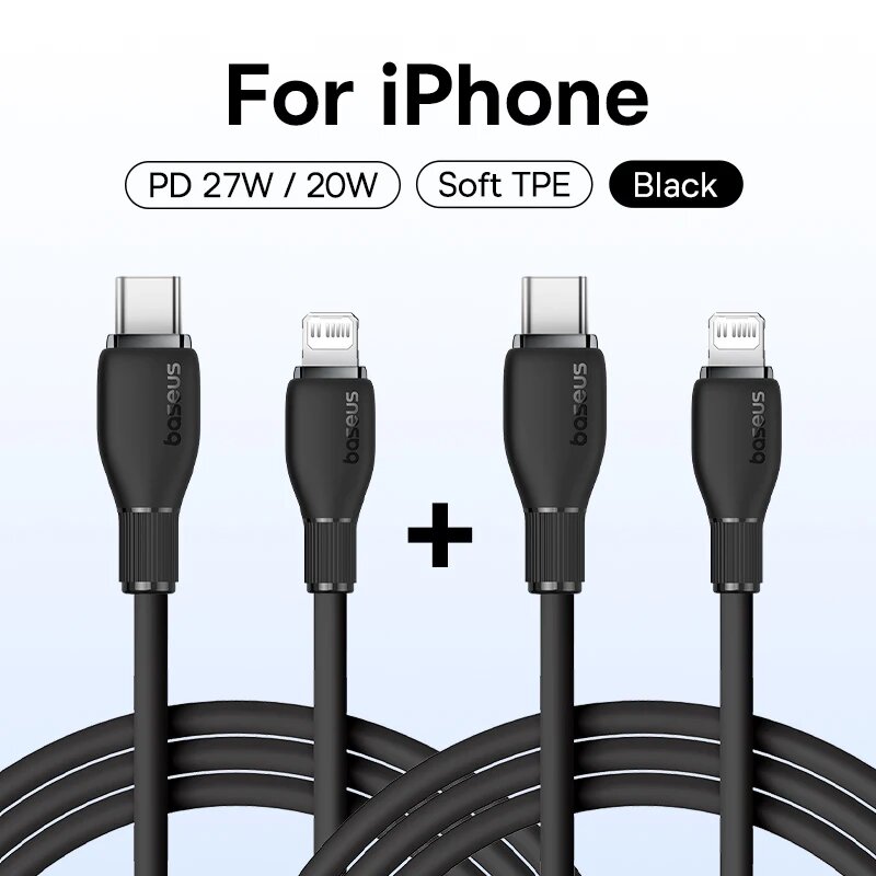 Baseus кабель USB-C для iPhone, 2шт, черный, 1.2м