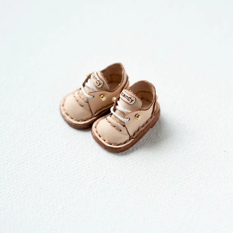 Мини кожаные туфли для кукол Blyth, бежевые