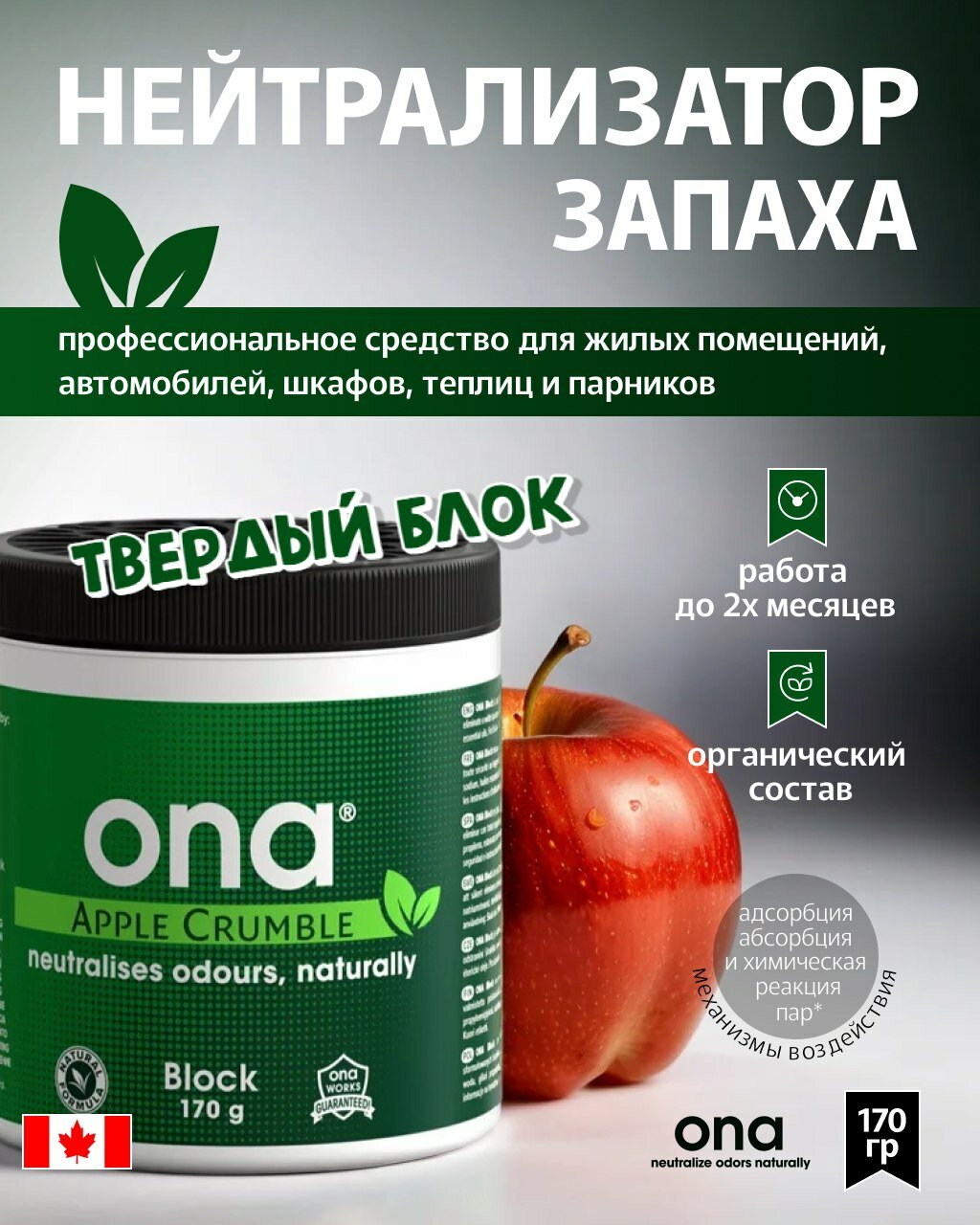 Нейтрализатор запаха ONA Block Apple Crumble 170 г.