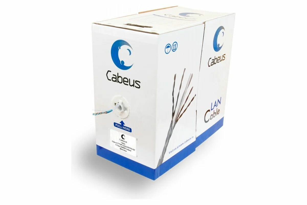 Кабель Cabeus витая пара, категория 5e, 4 пары, многожильный, серый, FTP-4P-Cat.5e-PATCH-LSZH-GY