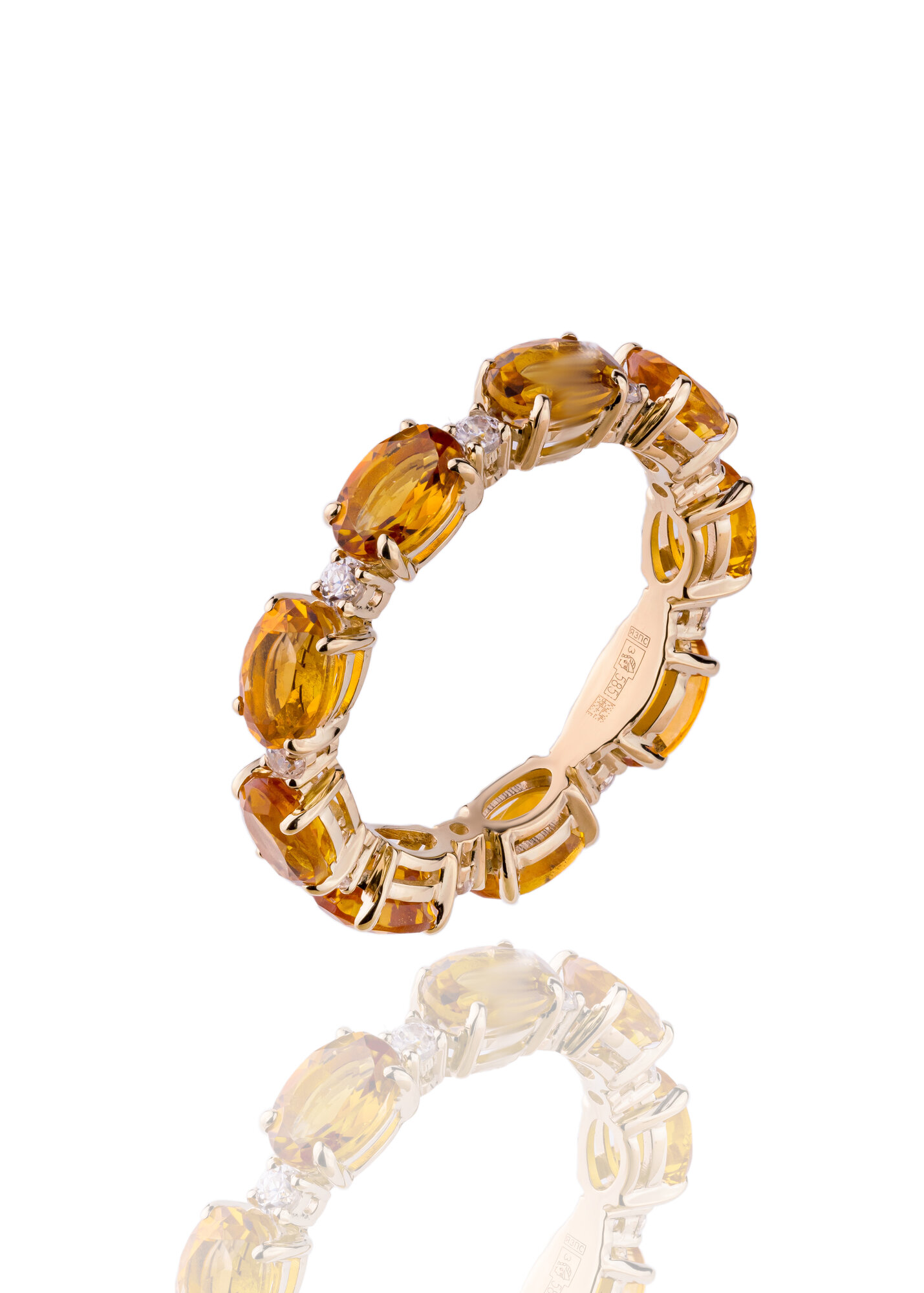 Кольцо дорожка, желтое золото, 585 проба, фианит, цитрин