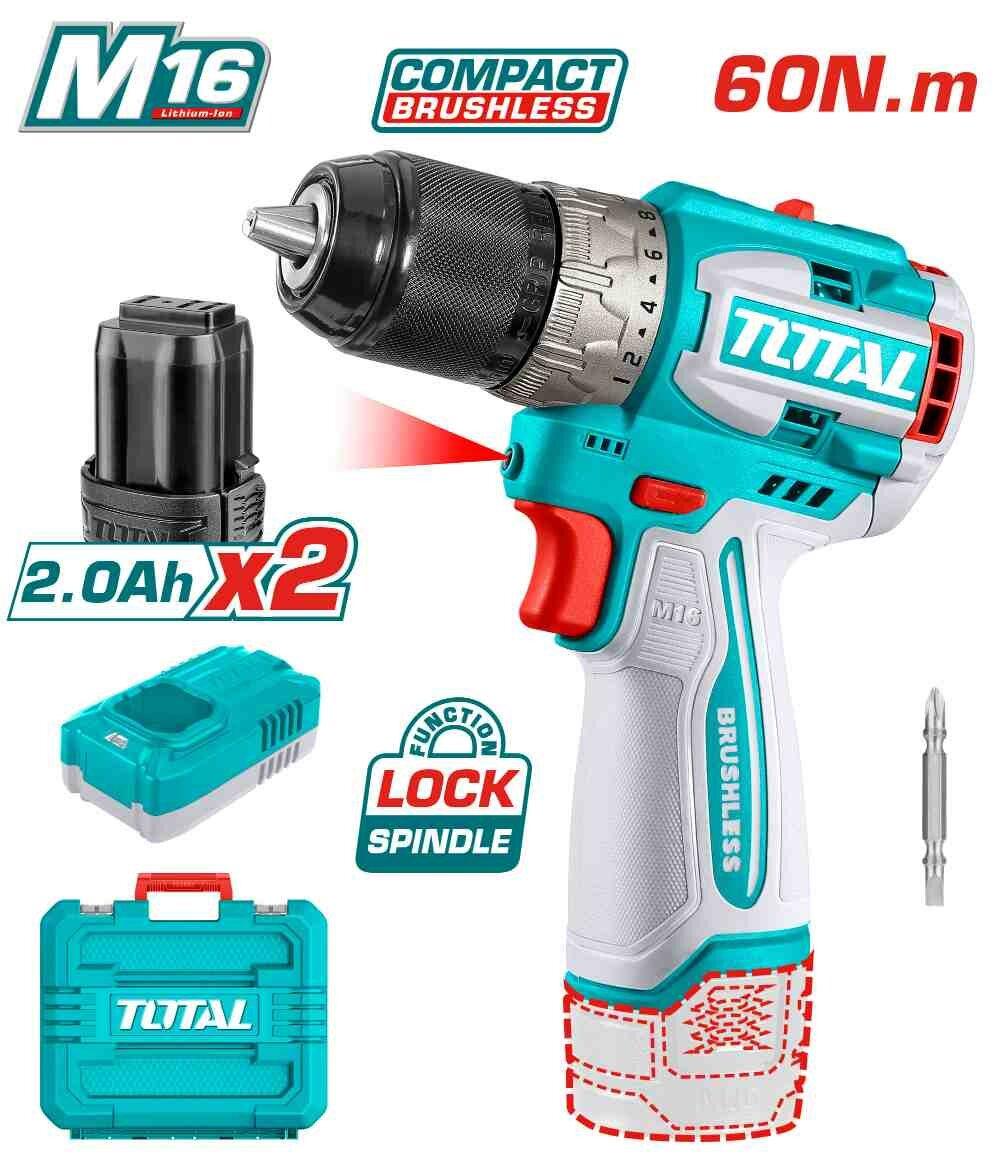 Компактная бесщеточная аккумуляторная дрель TOTAL TDLI16682
