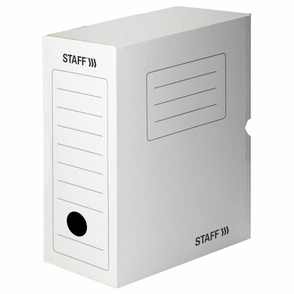 Короб архивный с клапаном А4 (260х325 мм), 150 мм, до 1400 листов, микрогофрокартон, белый, STAFF, 128866, 128866