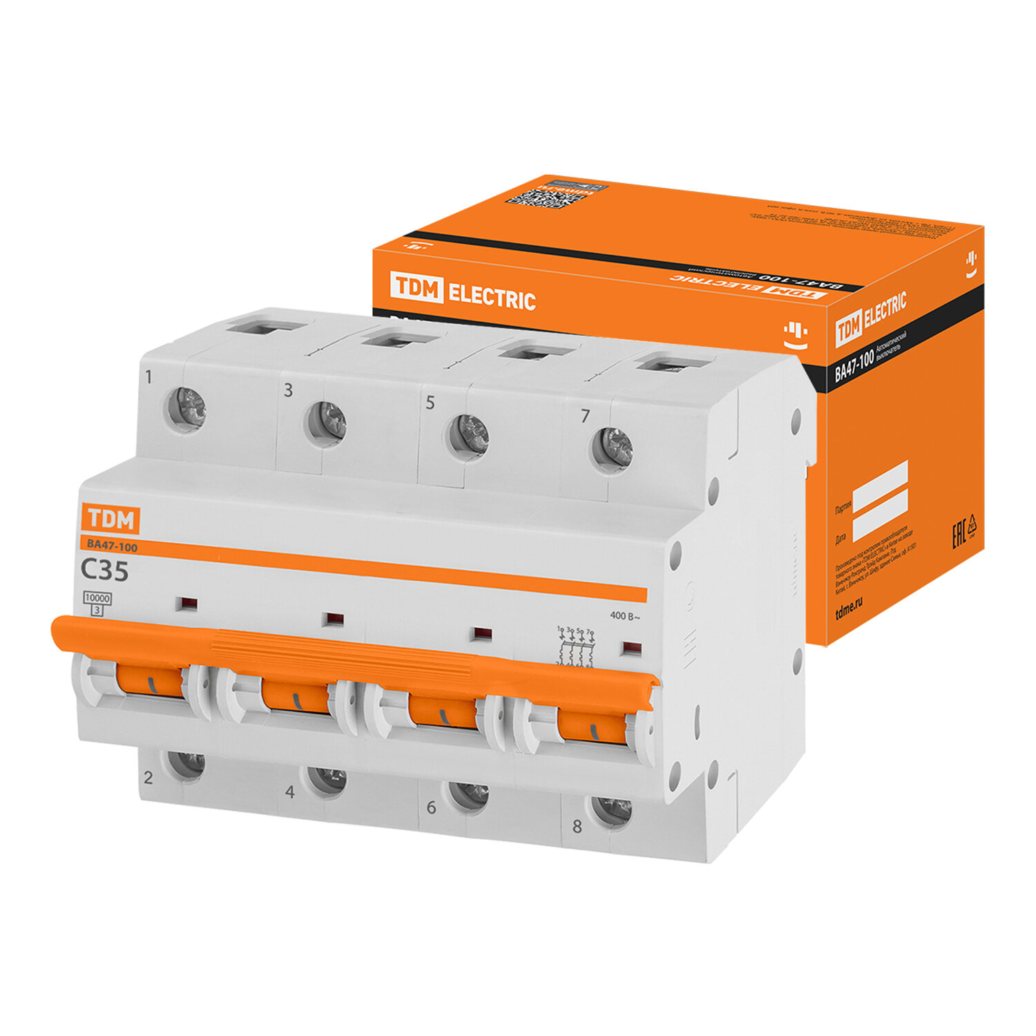 Автоматический выключатель ВА47-100 4Р 35А 10 кА тип С TDM Electric