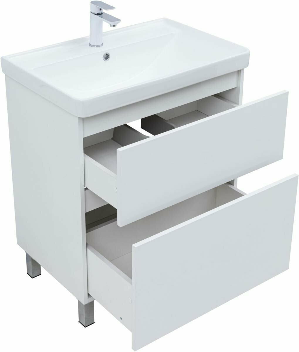 Тумба с раковиной Aquanet Вега 70 напольная, белый глянец + раковина Ирис