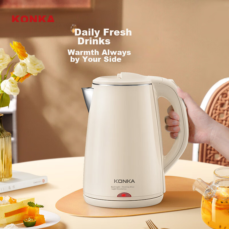 KONKA [Government Subsidy] Electric Kettle, 304 Stainless Steel Double-Layer Anti-Scalding, 2.2L Large Capacity, Household Insulated Water Boiler, Hot Water Kettle, KDSH-2233