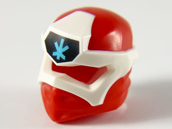 Minifigure, Headgear Ninjago Wrap Type 6 with Molded White Mask and Printed Medium Azure Ninjago Logogram Letter K on Black Background Pattern, 65072pb03 Red U