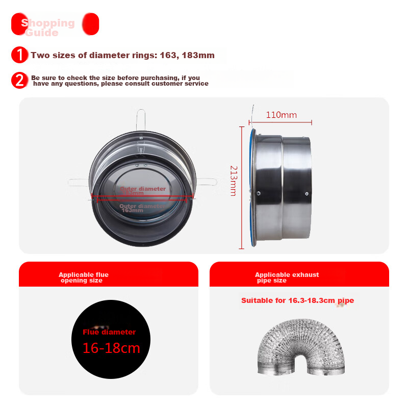 Submarine A160G Kitchen Range Hood Check Valve, Public Vent Anti-Odor Device, New Generation Stainless Steel Non-Return Valve