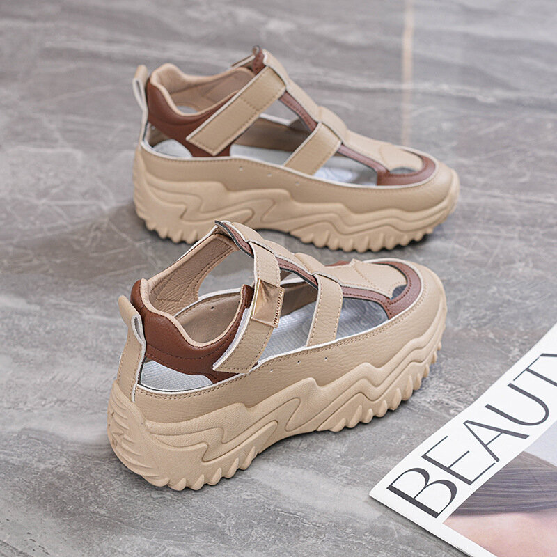 MOOCIE Дышащие полые туфли для папы, женская спортивная повседневная обувь, весна-лето 2024, новые женские туфли с толстой подошвой, увеличивающие рост, нескользящие и износостойкие