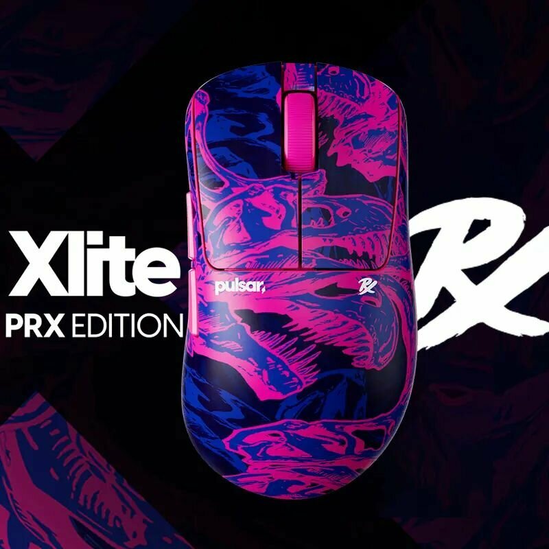 Pulsar Игровая мышь беспроводная 8K беспроводная игровая мышь Pulsar XliteV4 mini PRX для CS2, брендированная PaperRex, пурпурный