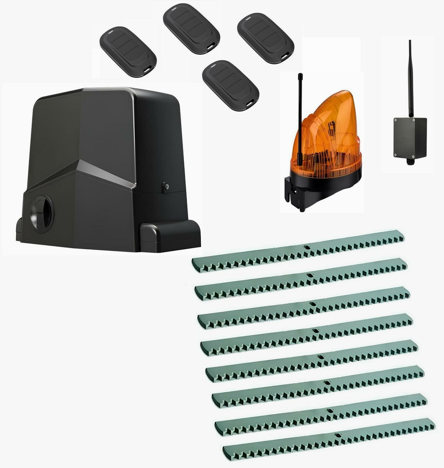 Автоматика для откатных ворот ARW-1000MKIT 1LK8-BT-T4, комплект: привод, сигнальная лампа, 4 пульта, 8 реек, Bluetooth-модуль