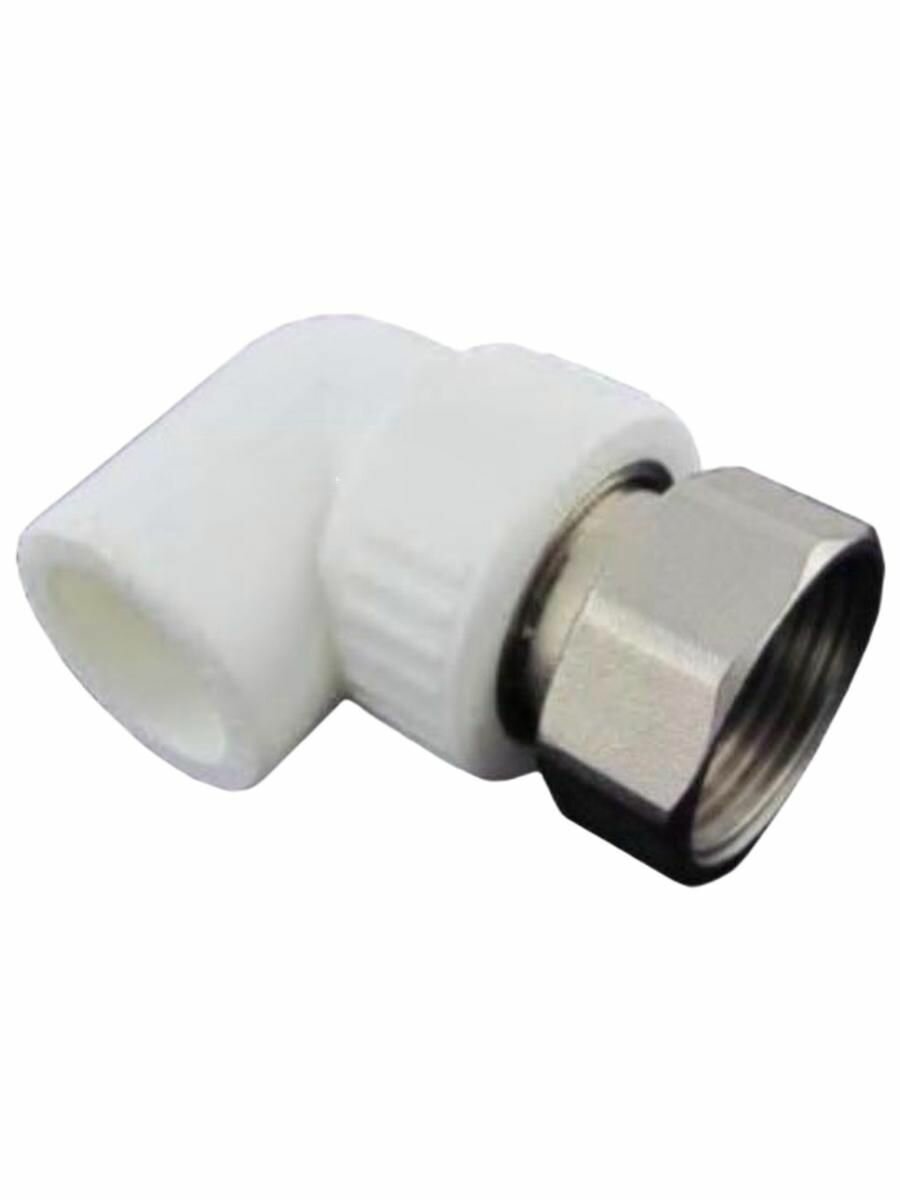 Угольник полипропиленовый с накидной гайкой D25-1" белый, 1 шт./ Гидропласт