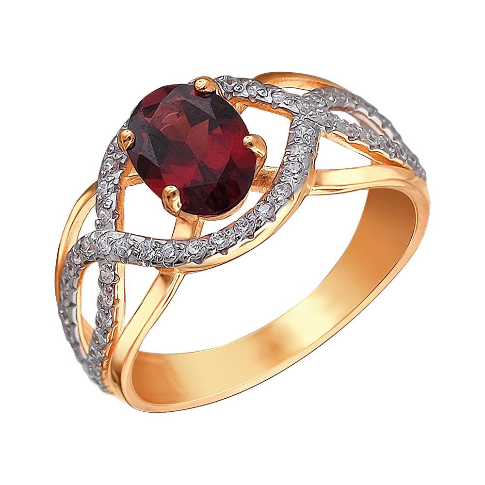 Кольцо, серебро, 925 проба, фианит, гранат