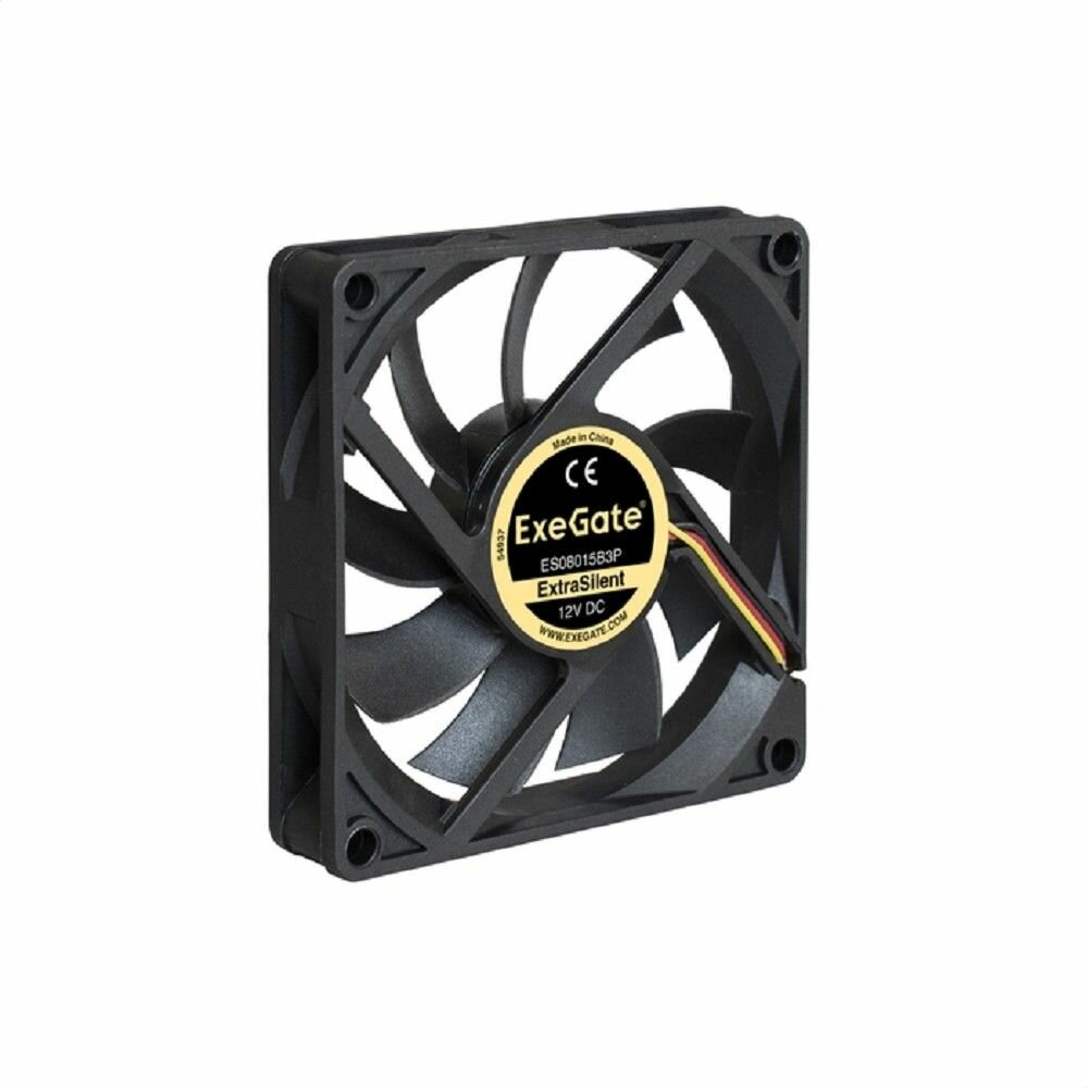 EXEGATE Вентиляторы EX288923RUS Вентилятор ExtraSilent ES08015B3P 80x80x15 мм, 2 - Ball двойной шарикоподшипник , 3pin, 1600RPM, 22dBA