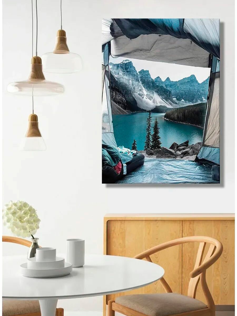 Картина "Кемпинг на озере", для интерьера 30х40см 1шт.