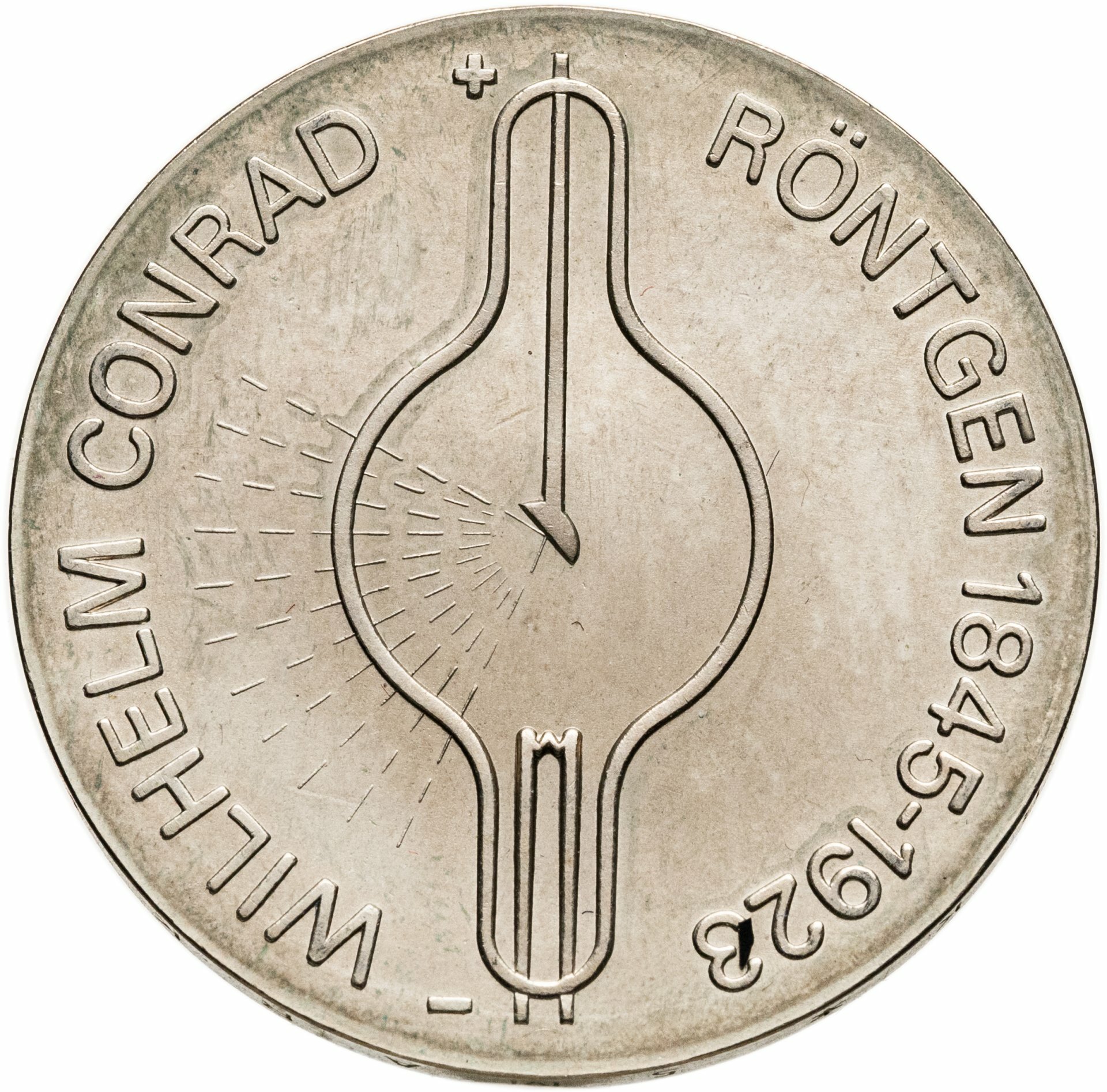 Германия ГДР 5 марок 1970 "125 лет со дня рождения Вильгельма Конрада Рентгена", Медь, в сохранности UNC